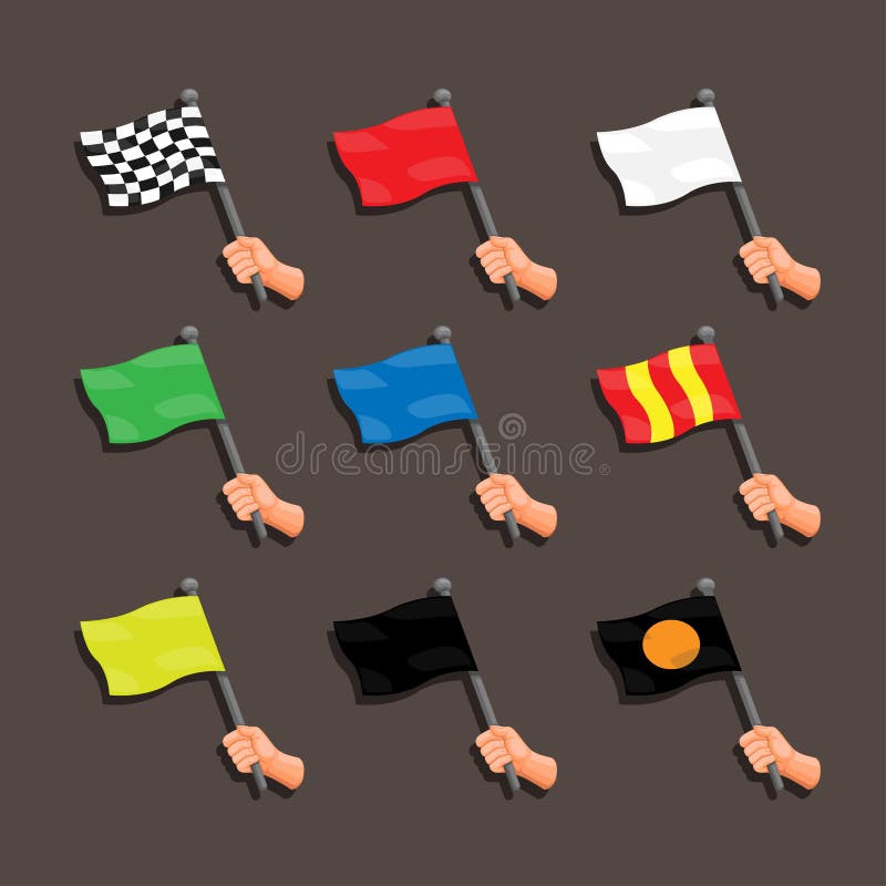Racing Flag with Hand, Marshall Instruction Symbol Set Cartoon ...