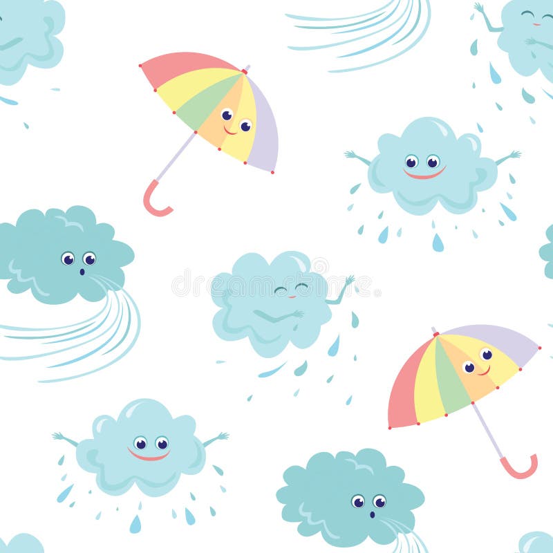 Cartoon Rainy Scene with Butterflies and Rainbow Illustration Artistic ...