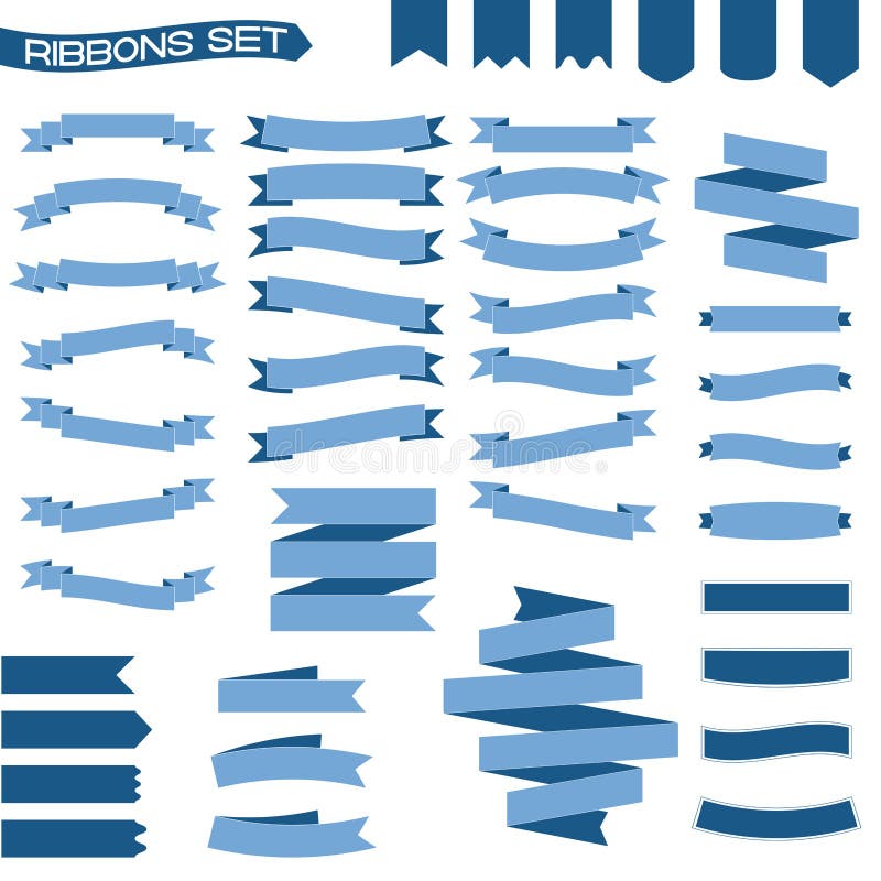 Blue Color Vector Set of Ribbons in Different Shapes Stock Vector ...