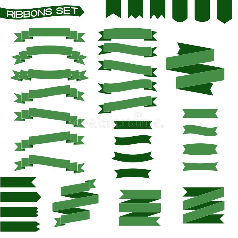 Green Color Vector Set of Ribbons in Different Shapes Stock Vector ...