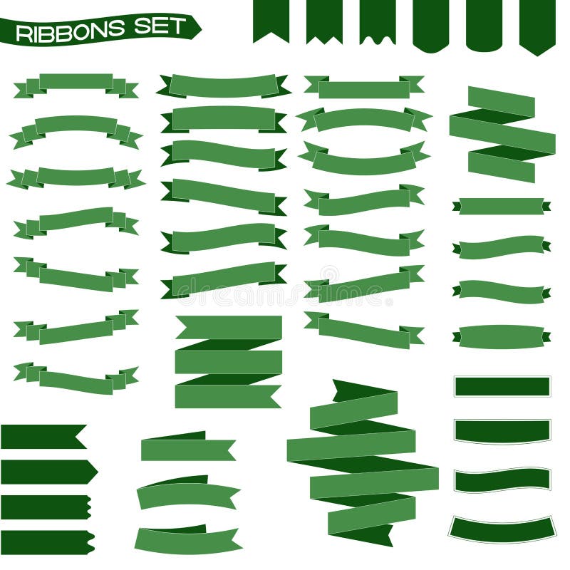Green Color Vector Set of Ribbons in Different Shapes Stock Vector ...