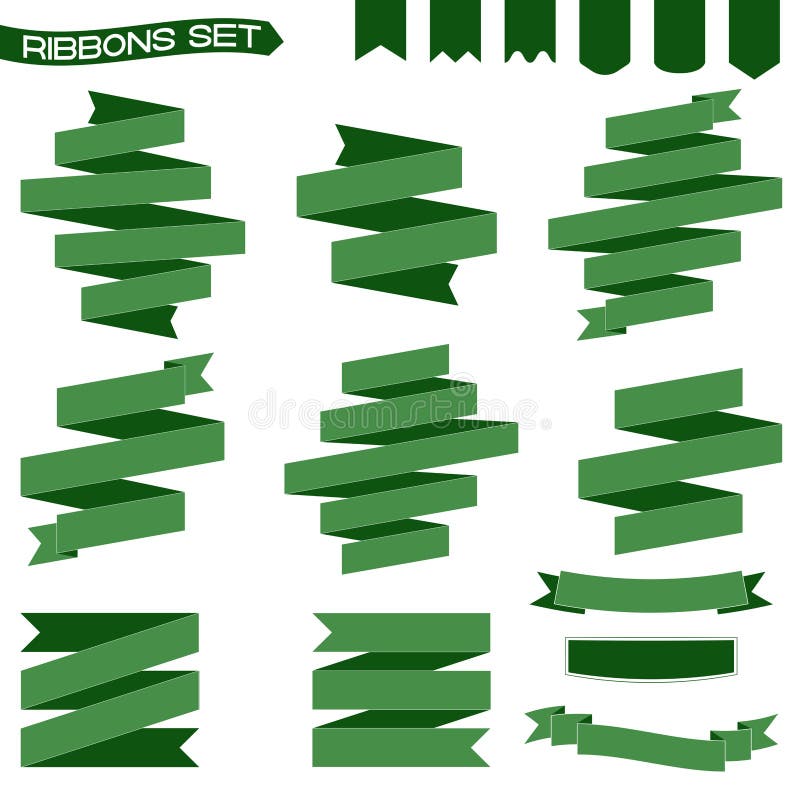 Green Color Vector Set of Ribbons in Different Shapes Stock Vector ...