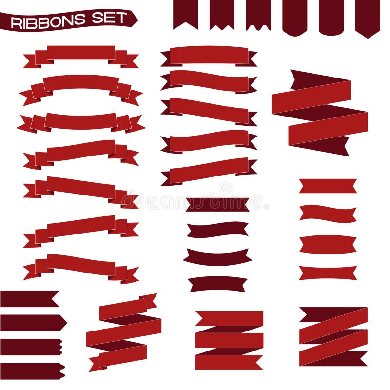 Red Color Vector Set of Ribbons in Different Shapes Stock Vector ...
