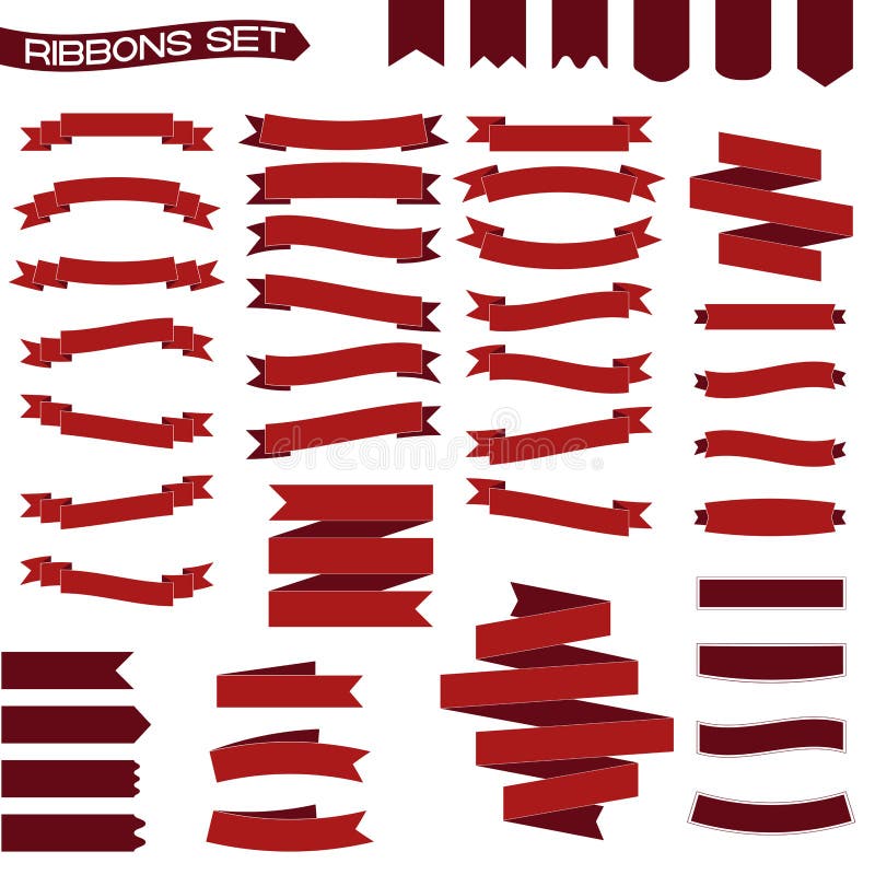 Red Color Vector Set of Ribbons in Different Shapes Stock Vector ...
