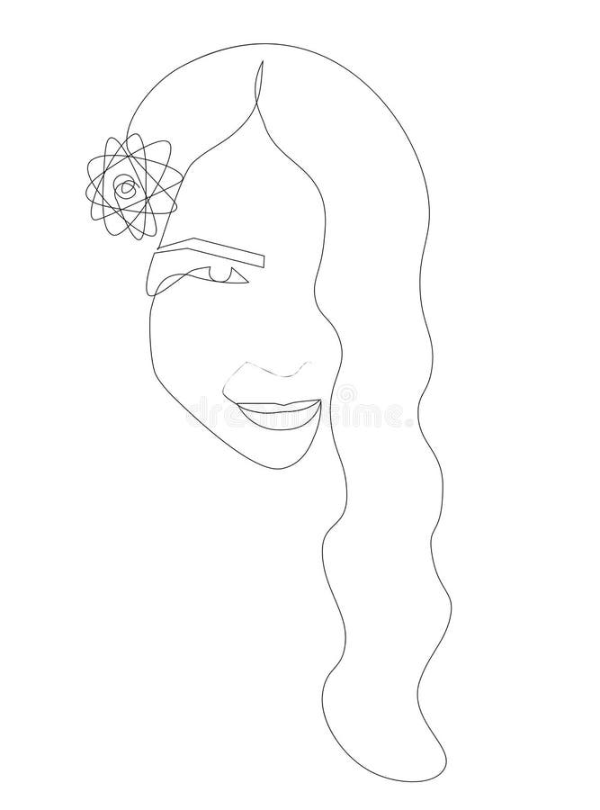 Trendy Abstract One Line Woman Face With Flower In Hair Stock Vector