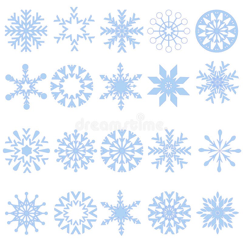 20 Different Blue Snowflakes Isolated on White Background, Clip Art ...