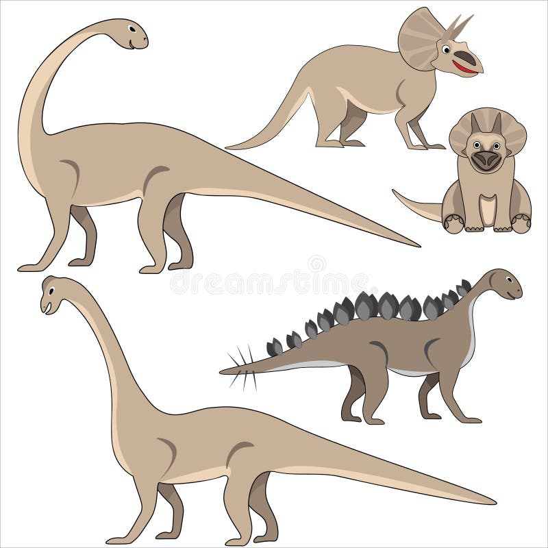 Dinosaurs, Set, Stegosaurus, Triceratops, Isolated on White Background ...