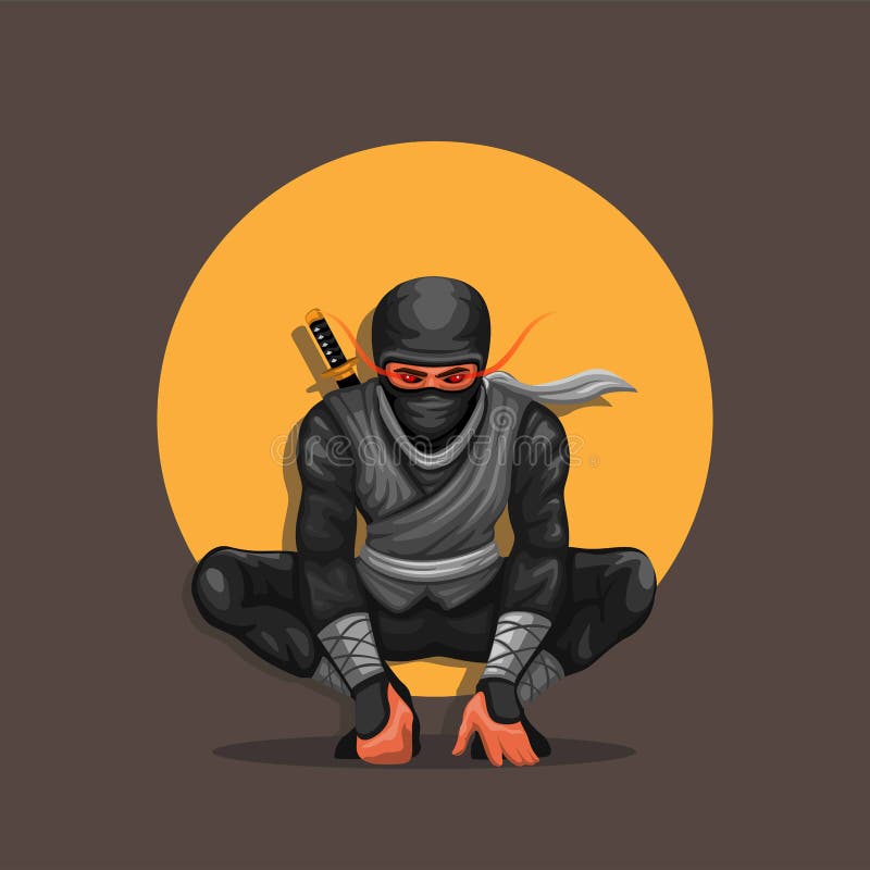 Ninja Crouch Pose Character Illustration Vector Stock Vector ...