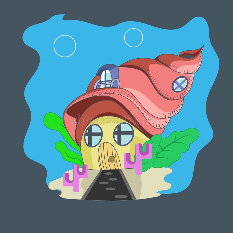 House of Shell in the Middle Ocean Vector Illustration Stock Vector ...