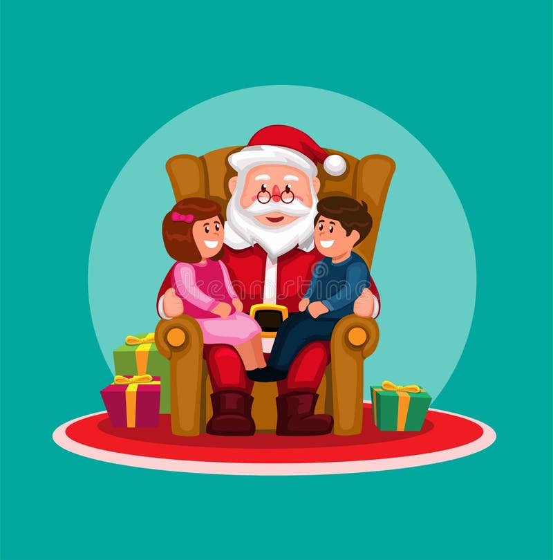 Santa Claus Sit in Sofa with Children Storytelling and Giving Gift Box ...