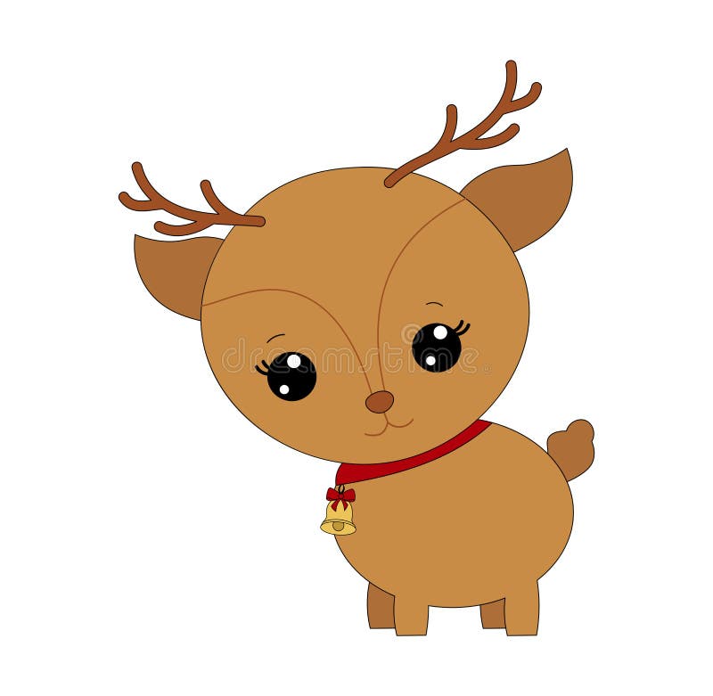 Christmas Cute Reindeer with Gold Bell Cartoon Vector Illustration ...