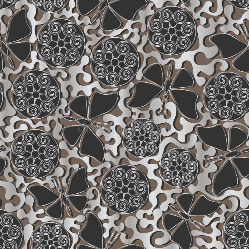 Silver Butterflies and Silver Abstract Pattern on a Brown Background ...