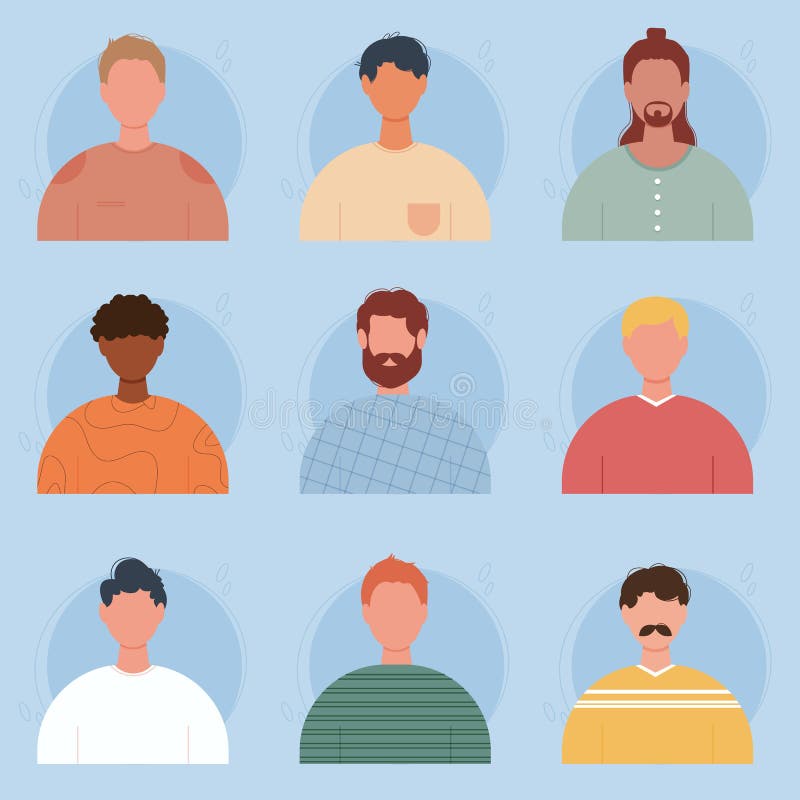 Male Portraits. Abstract Man Avatar Profile Picture Icons Set Stock ...