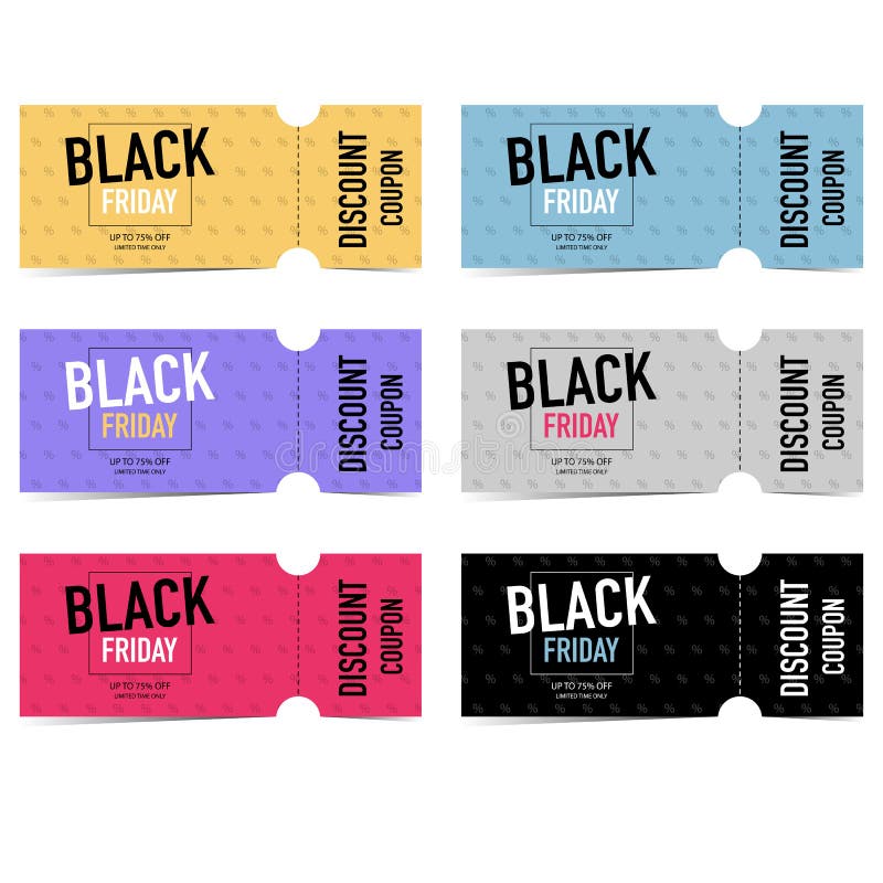 Black Friday Detachable Ticket Set in Different Colours. Stock Vector ...
