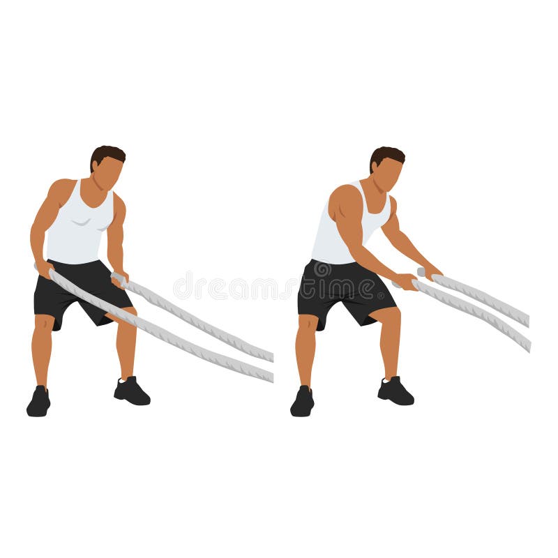 Man Doing Battle Rope Side To Side Swings Exercise. Stock Vector ...