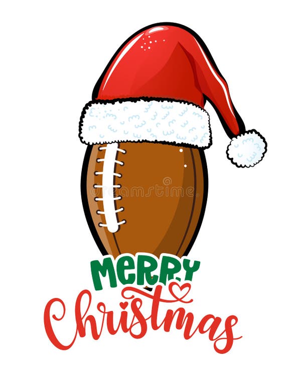 Merry Christmas - Hand Drawn Rugby Ball Illustration in Santa Hat ...