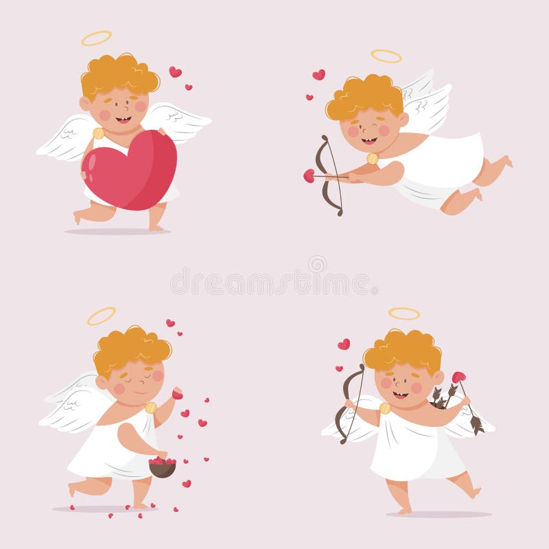 Vector Cupid Image Set in Flat Style. Stock Vector - Illustration of ...