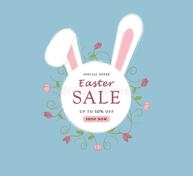 Easter Special Offer Sale Banner with Rabbit Ears Frame and Flowers ...