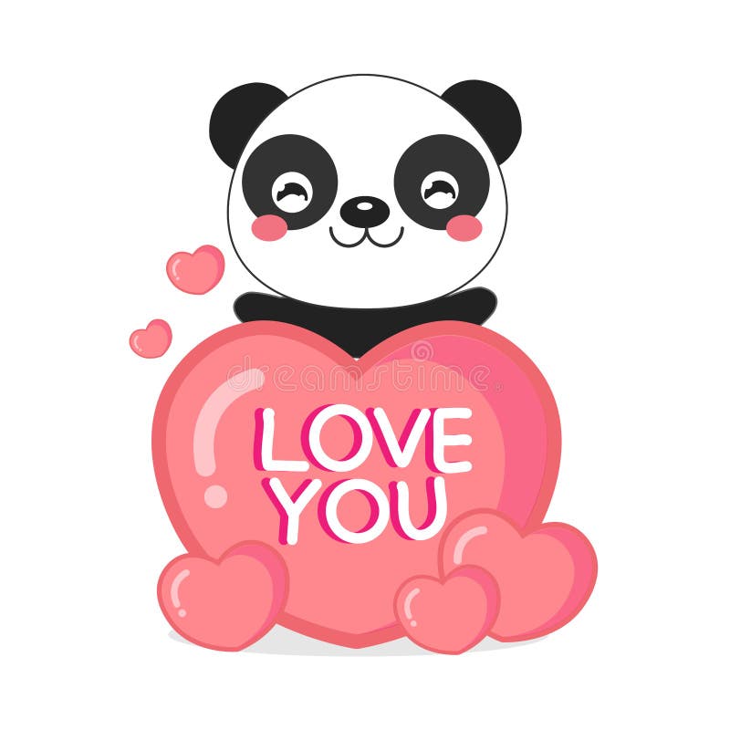Valentines Day Greeting Card. Cute Panda with Big Heart Stock Vector ...