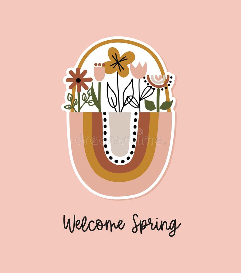 Welcome Spring! - Colorful Pastel Easter Rainbow Greeting Card. Stock ...