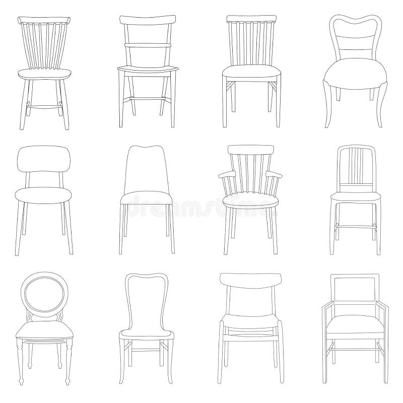 Set of hand drawn chairs stock vector. Illustration of chair - 242359782