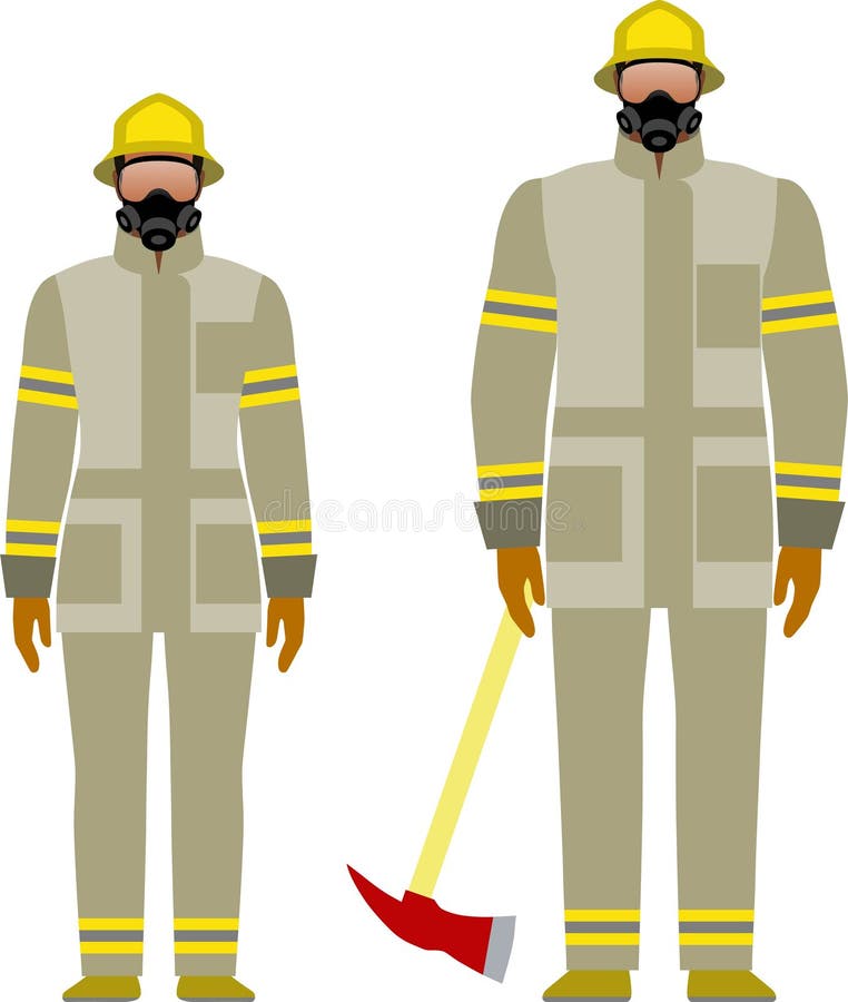 Flat Vector Illustration of Firefighters in Uniform Stock Vector ...