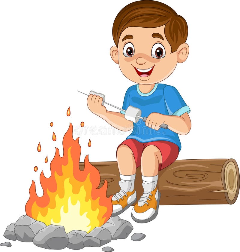 Cartoon Little Boy Roasting a Marshmallow Stock Vector - Illustration ...