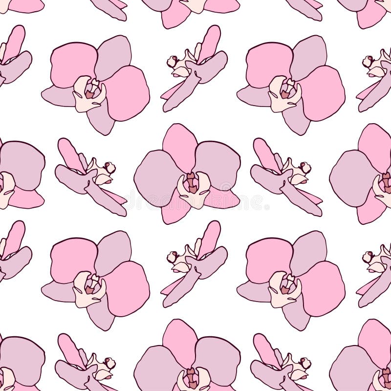Pink Orchid Flowers. Hand-drawn Seamless Vector Pattern Stock Vector ...