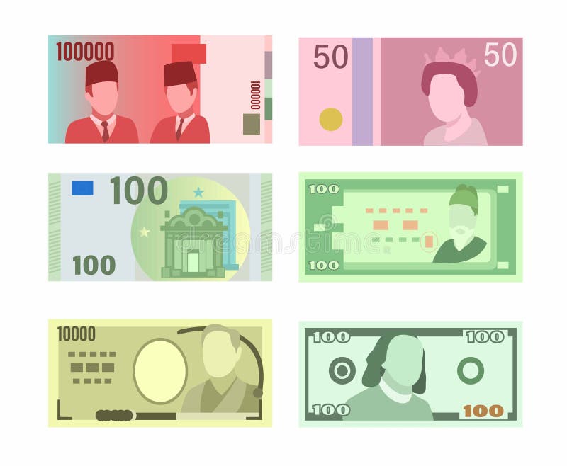 International Money Paper Currency Symbol Collection Set Cartoon Vector ...