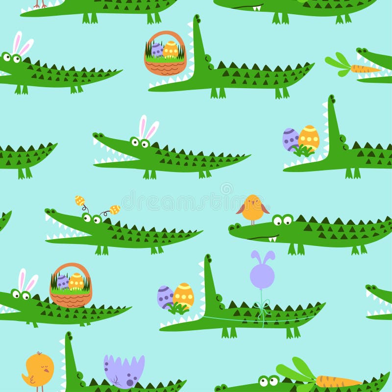 Crocodile Pattern Design with Several Alligators - Funny Doodle ...