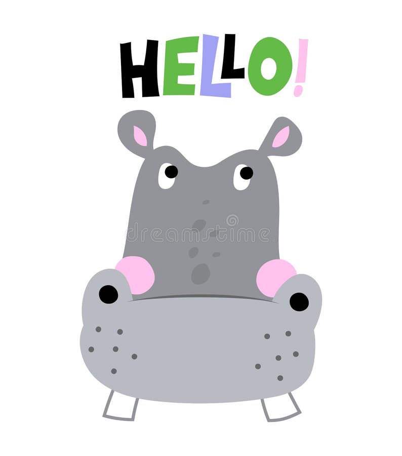 Hippopotamus with Word Hello - Cute Hippo Horse Decoration Stock Vector ...