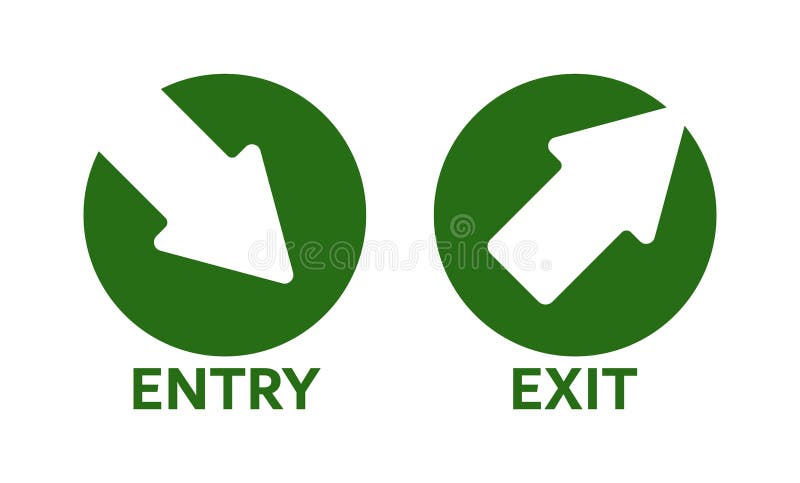 Entry and Exit Arrow Green Round Sign, Entrance and Way Out Circle ...