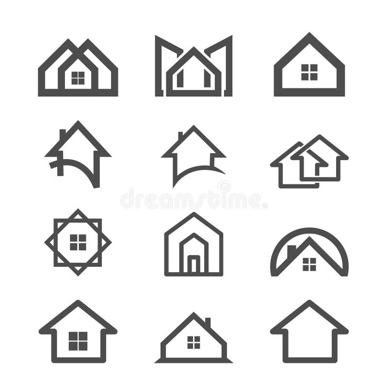 Set of Line Houses. Home Symbol Collection. Buildings Group Stock ...