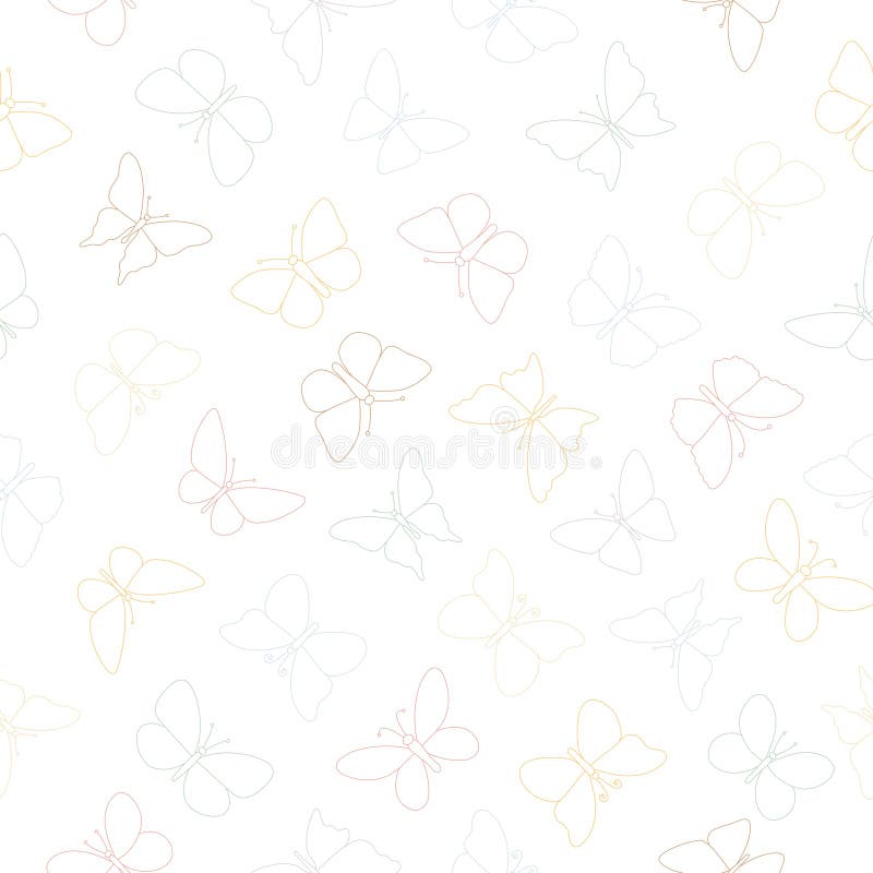 Butterfly Seamless Pattern. Line Butterflies Shape Wallpaper Stock ...