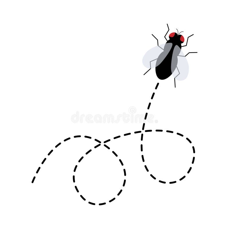 Flies Icon. Fly Insect Flying on Dotted Route Stock Illustration ...