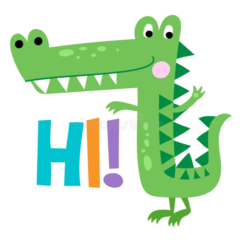 Hello, Hi - Cute Crocodile Print Design, Funny Hand Drawn Doodle ...