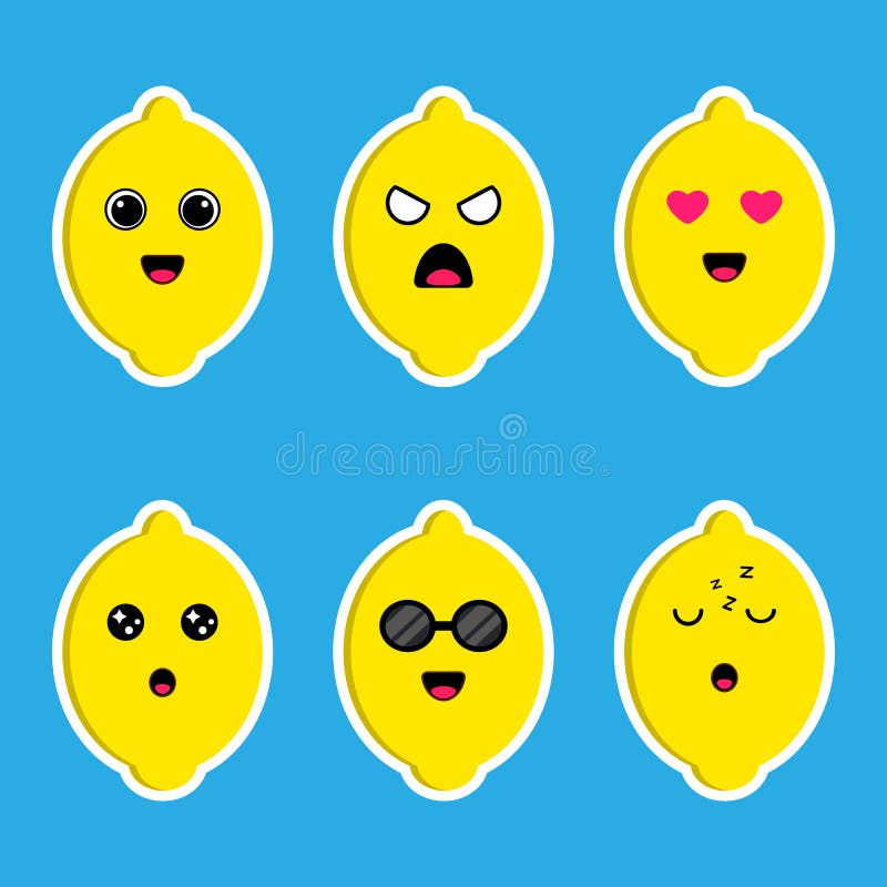 Lemon Cartoon Character Emoticon Set Stock Vector - Illustration of ...