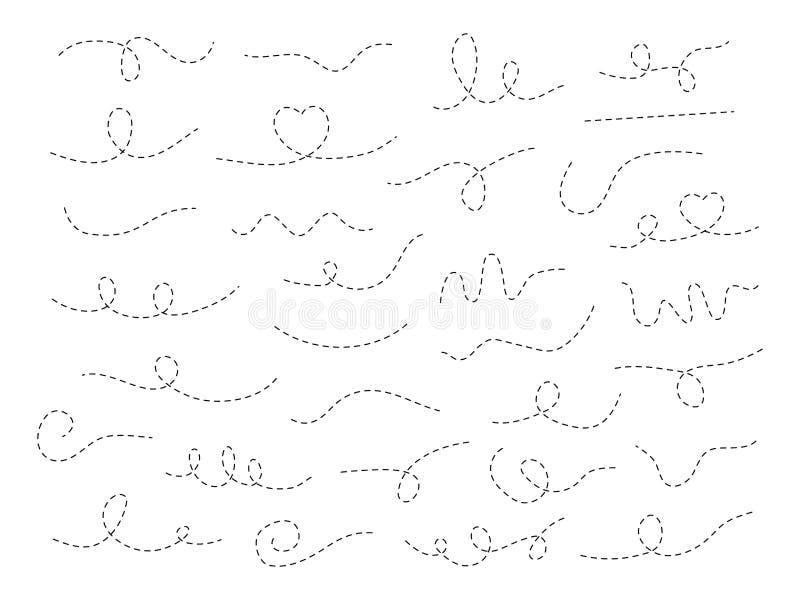 Dotted Line Doodle Set. Hand Drawn Dashed Different Way Element Stock ...