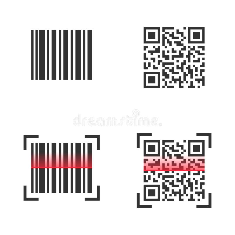 QR Code and Bar Code Labels Set. Smartphone Scanning Symbols Collection ...