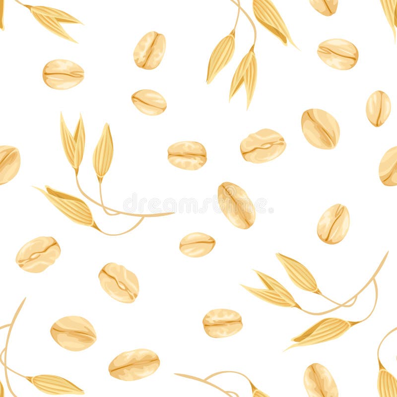 Oats Seamless Pattern. Vector Ears of Oats and Flakes on White Stock ...