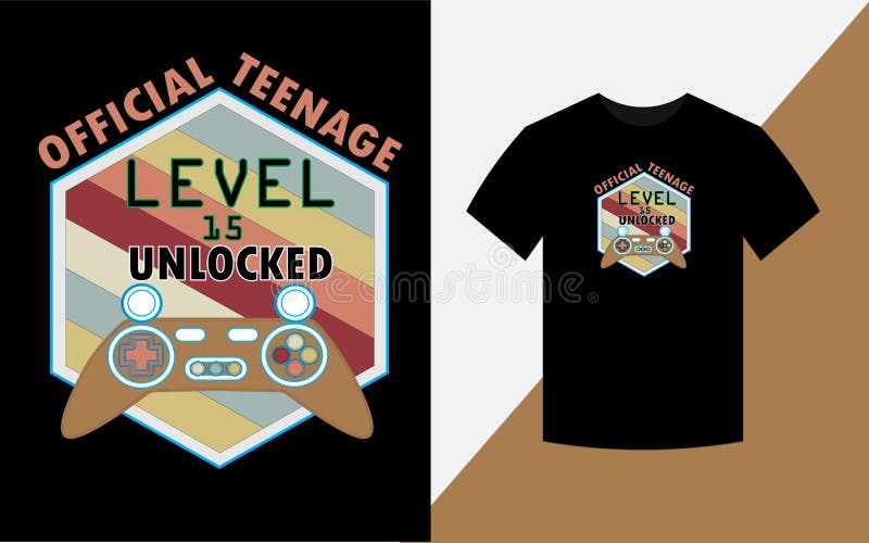 Official Teenage Level 15 Unlocked Funny Gamer T-shirt Design for Kids ...