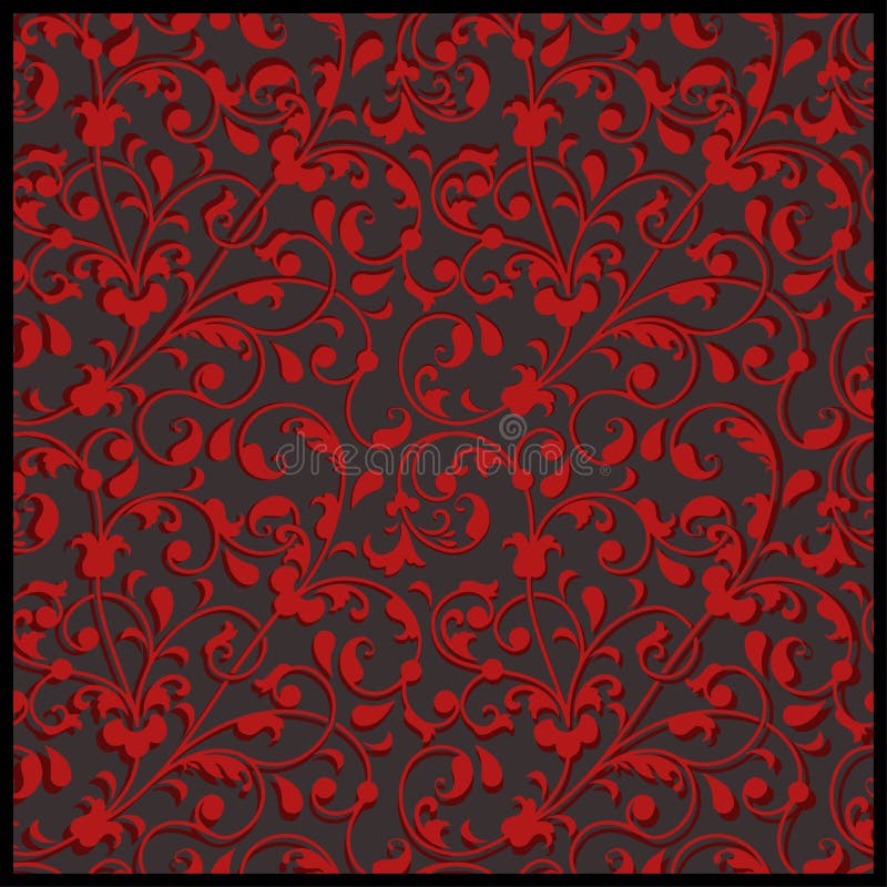 Gothic Vintage Pattern, Red Floral Ornament on the Black Background ...