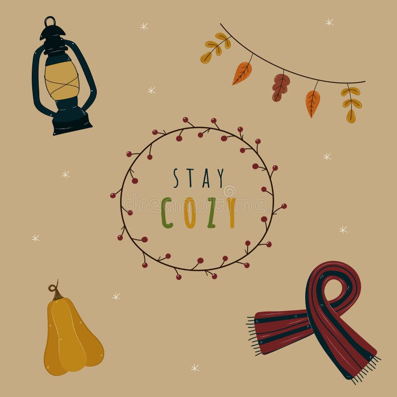 Autumn Set of Hand Drawn Cozy Elements Stock Vector - Illustration of ...