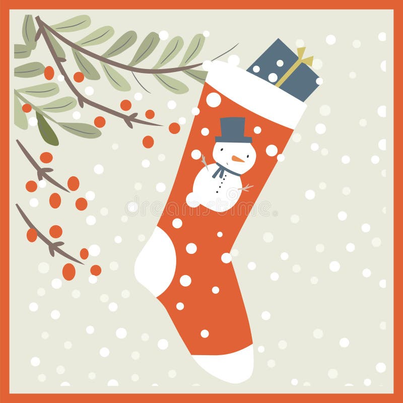 Christmas Greeting Card with Cute Sock Design. Stock Vector ...