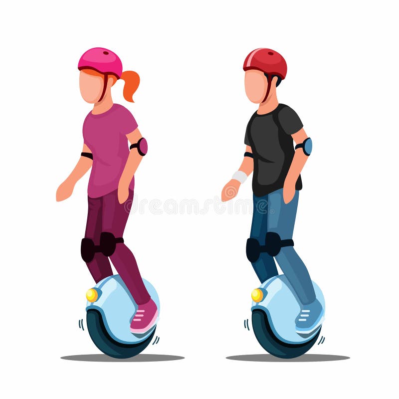 People Ride Electric Unicycle. Electric Vehicle Set Illustration Vector ...