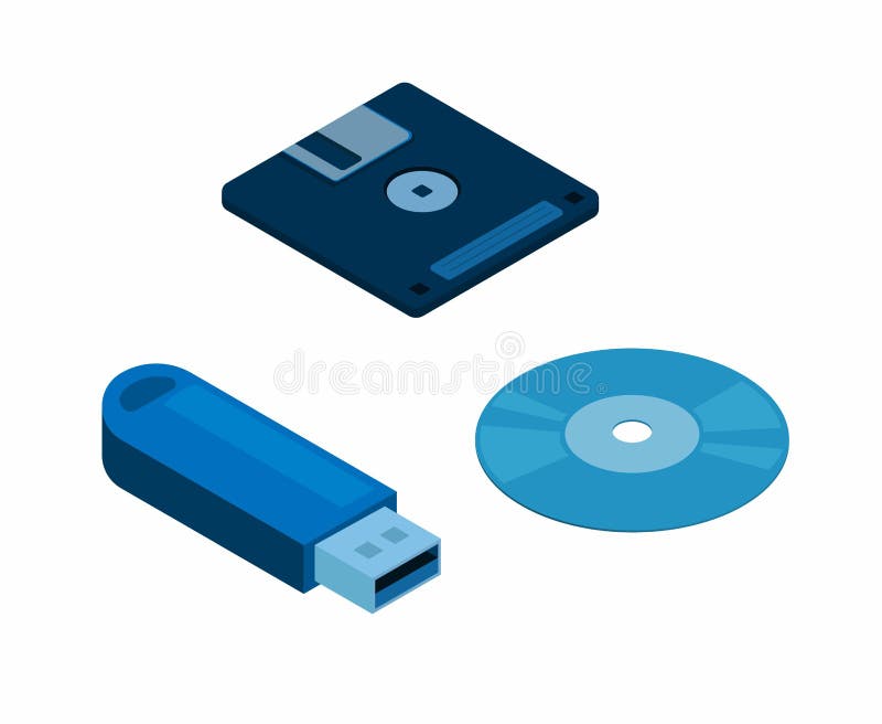 Data Media Storage Computer Technology. Floppy Disk Flash Drive and Cd ...