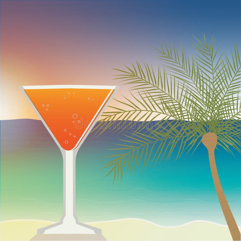 Summer Beach Vacation Cocktail and Palm Tree Illustration Stock Vector ...
