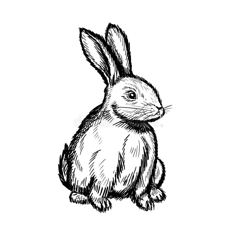 Rabbit Bunny Hand Drawn Sketch. Ink Seated Hare Stock Illustration ...