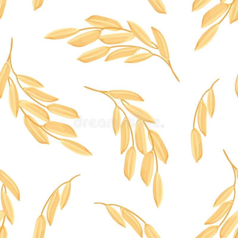 Rice Ears and Grains Background. Vector Seamless Pattern with Cereal ...