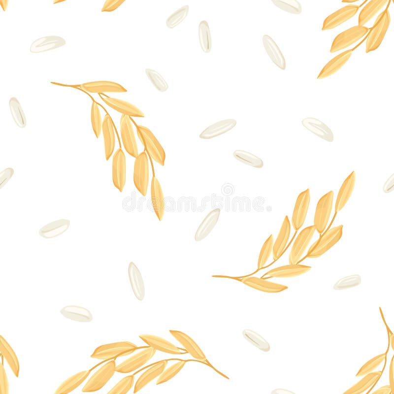 Rice Seed and Plant Seamless Pattern. Vector Background with Cereals ...